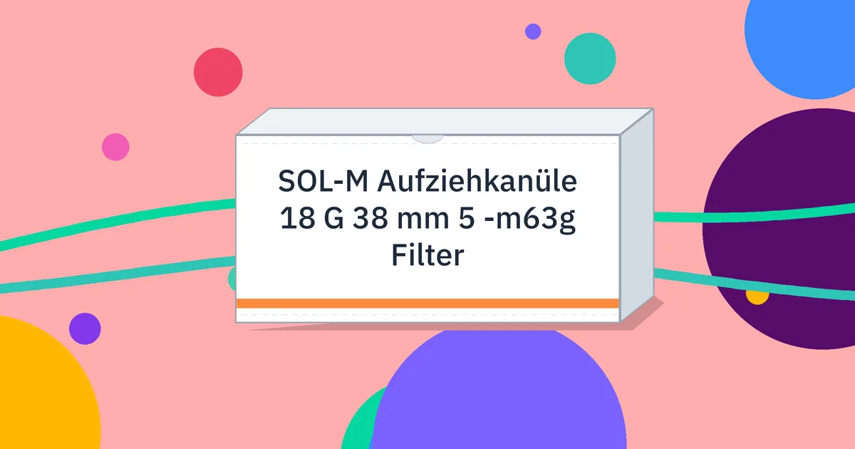 Symbolbild: Packung mit der Aufschrift SOL-M Aufziehkanüle 18 G 38 mm 5 -m63g Filter (PZN 17231181) – Verfügbarkeit und Bezug in Apotheken in Frankfurt am Main