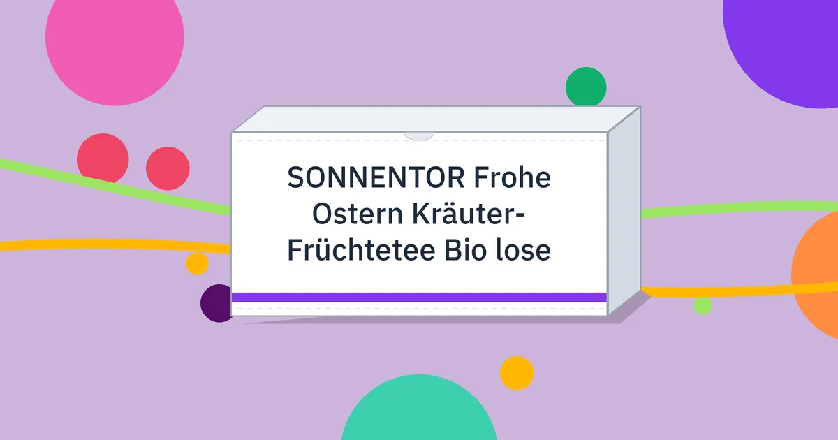 Symbolbild: Packung mit der Aufschrift SONNENTOR Frohe Ostern Kräuter-Früchtetee Bio lose (PZN 18904386) – Verfügbarkeit und Bezug in Apotheken in Frankfurt am Main