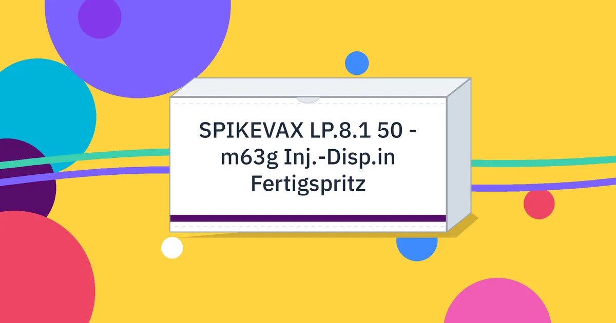 Symbolbild: Packung mit der Aufschrift SPIKEVAX LP.8.1 50 -m63g Inj.-Disp.in Fertigspritz (PZN 19956942) – Verfügbarkeit und Bezug in Apotheken in Frankfurt am Main