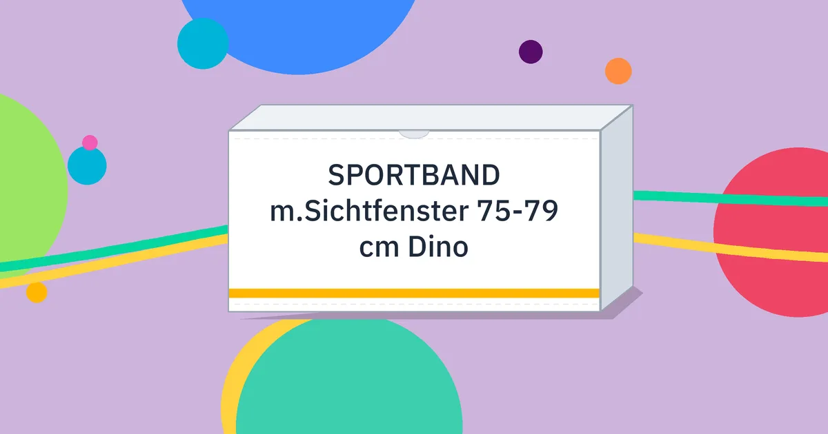 Symbolbild: Packung mit der Aufschrift SPORTBAND m.Sichtfenster 75-79 cm Dino (PZN 17837179) – Verfügbarkeit und Bezug in Apotheken in Frankfurt am Main