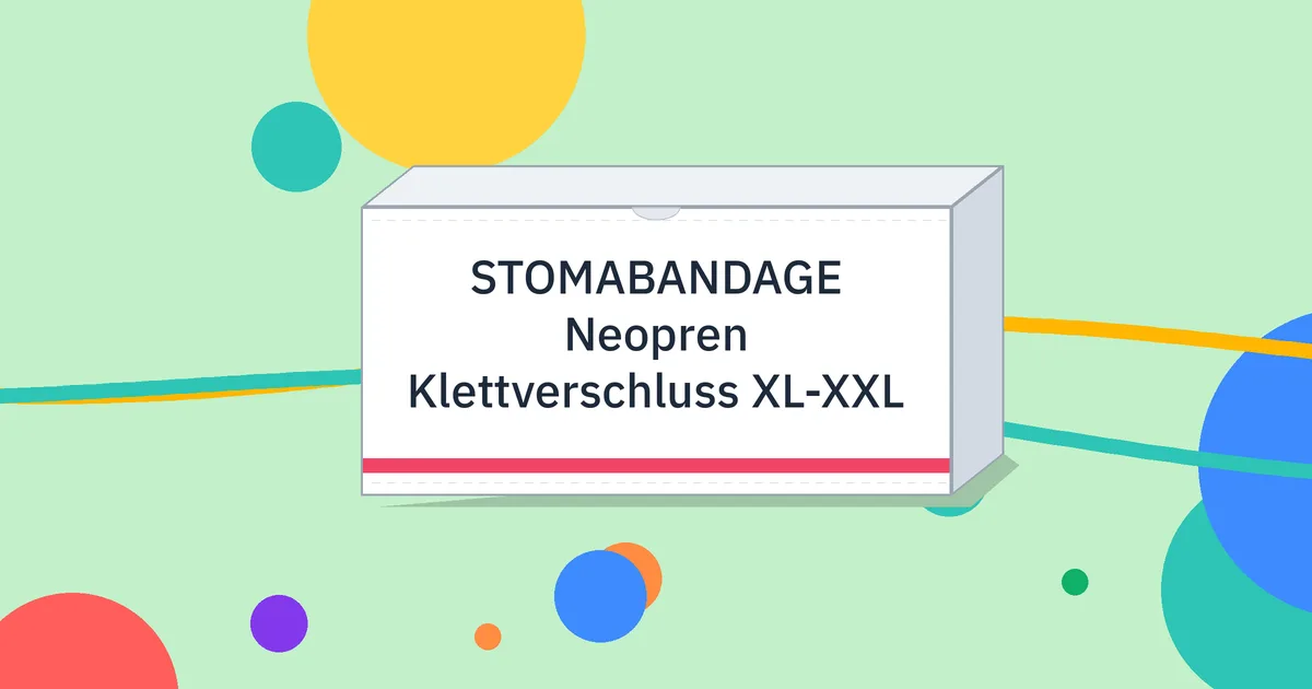 Symbolbild: Packung mit der Aufschrift STOMABANDAGE Neopren Klettverschluss XL-XXL (PZN 15233632) – Verfügbarkeit und Bezug in Apotheken in Frankfurt am Main