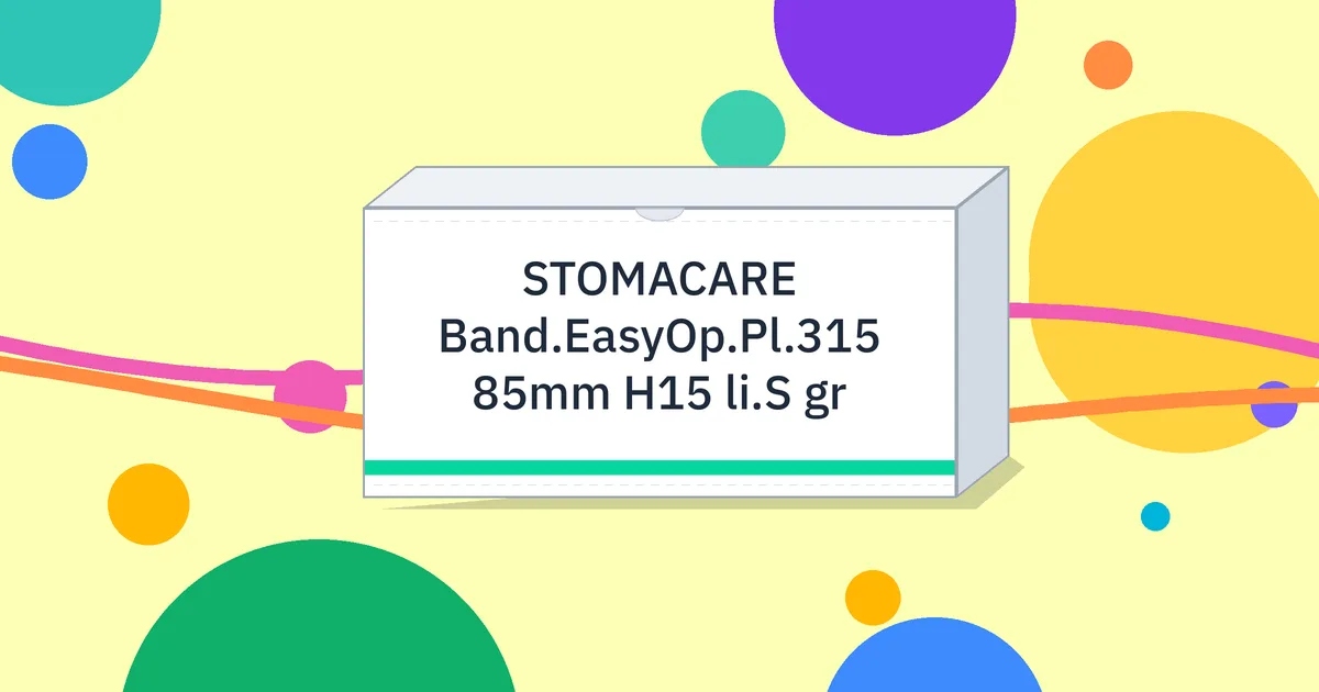 Symbolbild: Packung mit der Aufschrift STOMACARE Band.EasyOp.Pl.315 85mm H15 li.S gr (PZN 17905739) – Verfügbarkeit und Bezug in Apotheken in Frankfurt am Main