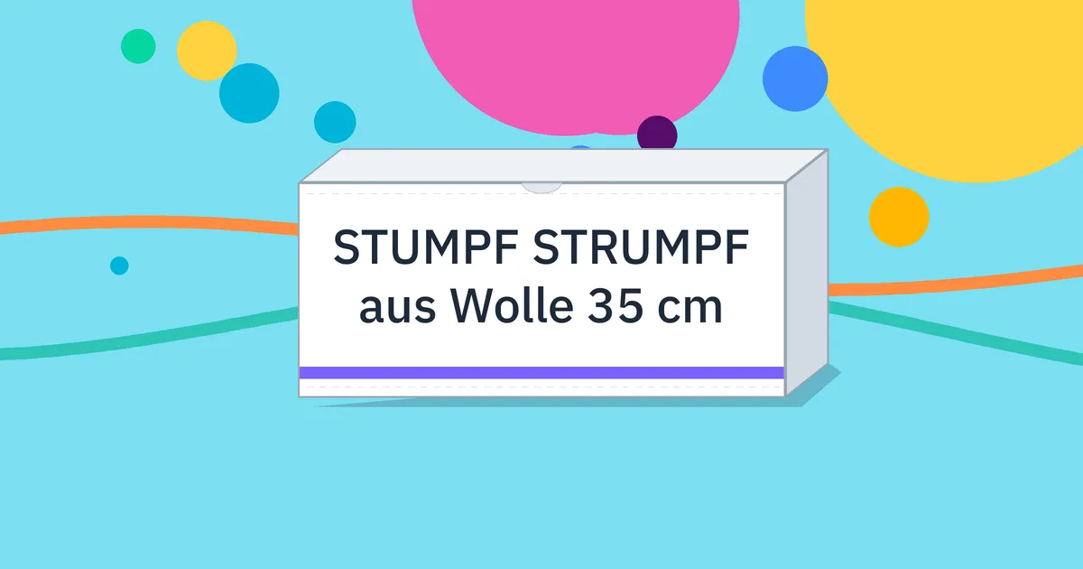 Symbolbild: Packung mit der Aufschrift STUMPF STRUMPF aus Wolle 35 cm (PZN 04865234) – Verfügbarkeit und Bezug in Apotheken in Frankfurt am Main