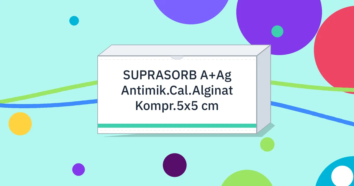 Symbolbild: Packung mit der Aufschrift SUPRASORB A+Ag Antimik.Cal.Alginat Kompr.5x5 cm (PZN 15378649) – Verfügbarkeit und Bezug in Apotheken in Frankfurt am Main