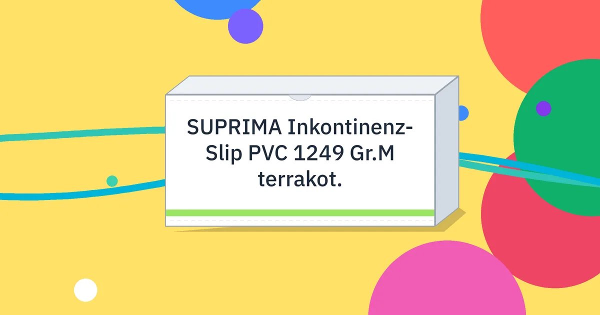 Symbolbild: Packung mit der Aufschrift SUPRIMA Inkontinenz-Slip PVC 1249 Gr.M terrakot. (PZN 05976295) – Verfügbarkeit und Bezug in Apotheken in Frankfurt am Main
