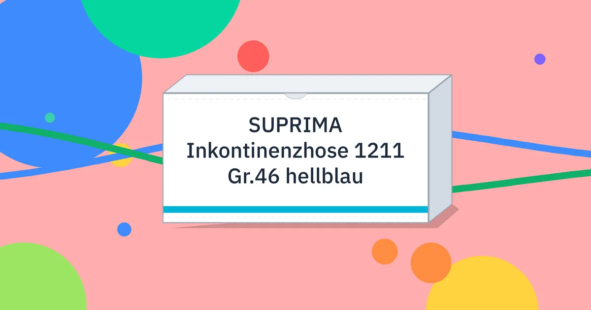 Symbolbild: Packung mit der Aufschrift SUPRIMA Inkontinenzhose 1211 Gr.46 hellblau (PZN 03024107) – Verfügbarkeit und Bezug in Apotheken in Frankfurt am Main