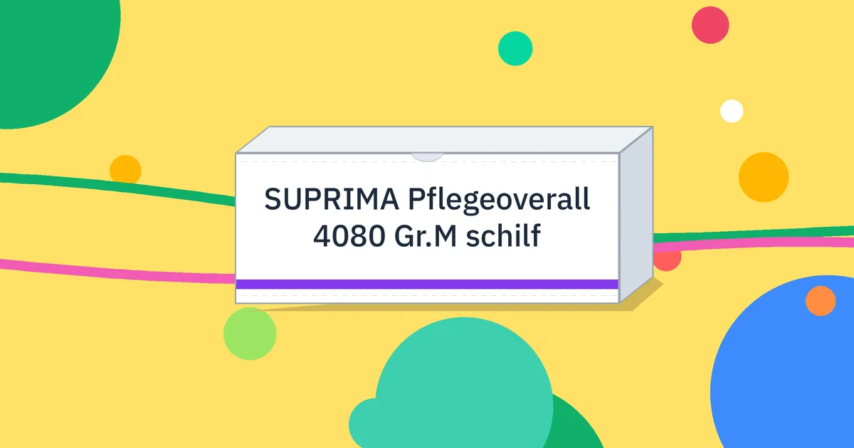 Symbolbild: Packung mit der Aufschrift SUPRIMA Pflegeoverall 4080 Gr.M schilf (PZN 03187424) – Verfügbarkeit und Bezug in Apotheken in Frankfurt am Main