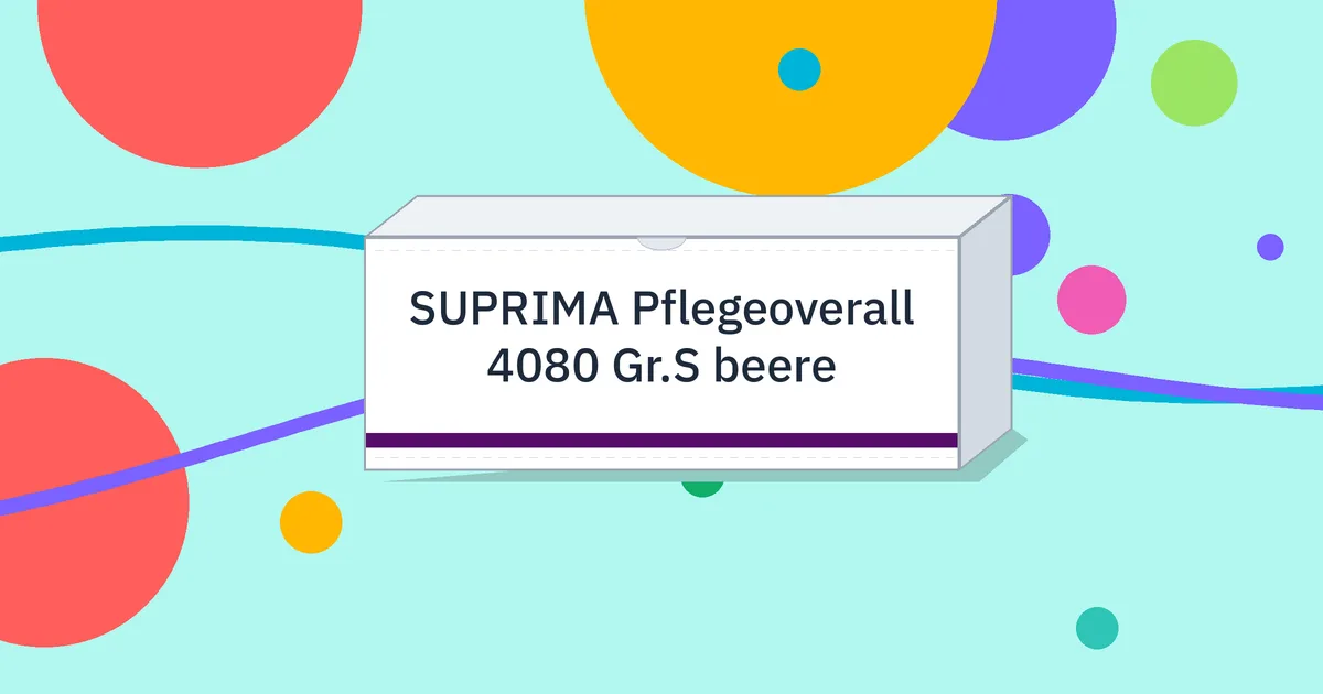 Symbolbild: Packung mit der Aufschrift SUPRIMA Pflegeoverall 4080 Gr.S beere (PZN 07328933) – Verfügbarkeit und Bezug in Apotheken in Frankfurt am Main