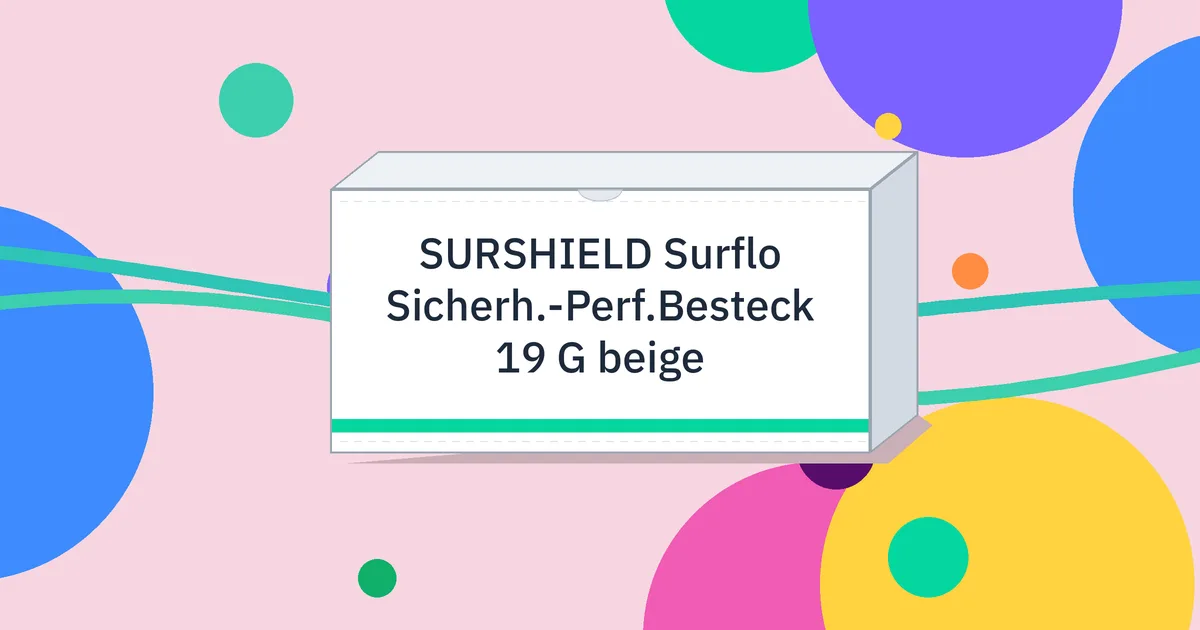 Symbolbild: Packung mit der Aufschrift SURSHIELD Surflo Sicherh.-Perf.Besteck 19 G beige (PZN 03043530) – Verfügbarkeit und Bezug in Apotheken in Frankfurt am Main