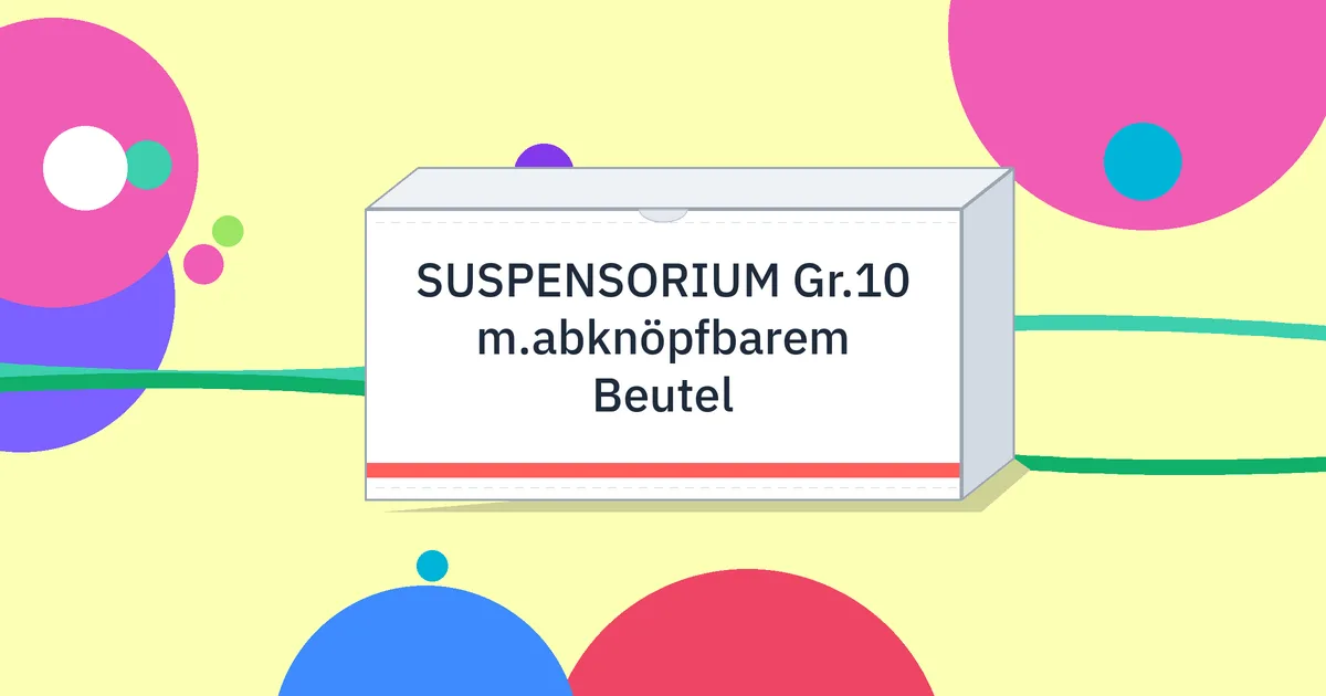 Symbolbild: Packung mit der Aufschrift SUSPENSORIUM Gr.10 m.abknöpfbarem Beutel (PZN 03800876) – Verfügbarkeit und Bezug in Apotheken in Frankfurt am Main