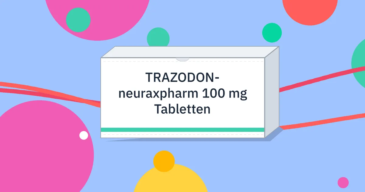Symbolbild: Packung mit der Aufschrift TRAZODON-neuraxpharm 100 mg Tabletten (PZN 02136407) – Verfügbarkeit und Bezug in Apotheken in Frankfurt am Main