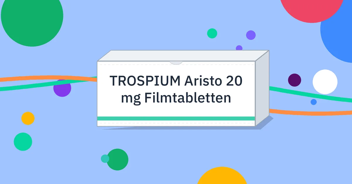 Symbolbild: Packung mit der Aufschrift TROSPIUM Aristo 20 mg Filmtabletten (PZN 10259420) – Verfügbarkeit und Bezug in Apotheken in Frankfurt am Main