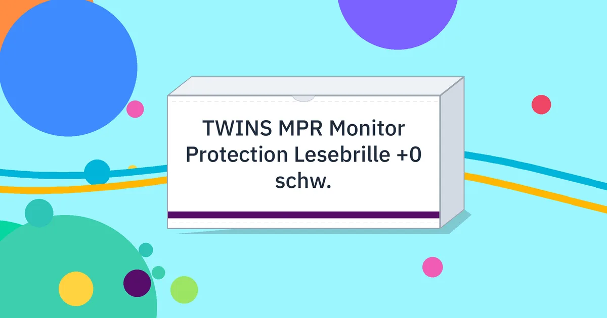 Symbolbild: Packung mit der Aufschrift TWINS MPR Monitor Protection Lesebrille +0 schw. (PZN 13344215) – Verfügbarkeit und Bezug in Apotheken in Frankfurt am Main