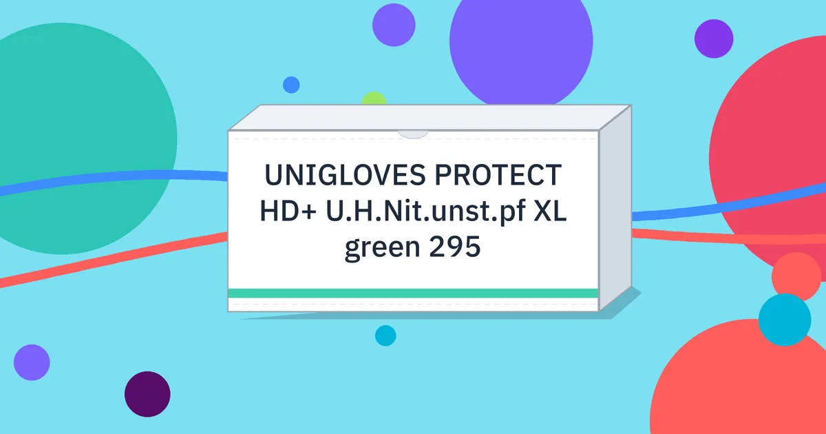 Symbolbild: Packung mit der Aufschrift UNIGLOVES PROTECT HD+ U.H.Nit.unst.pf XL green 295 (PZN 20188922) – Verfügbarkeit und Bezug in Apotheken in Frankfurt am Main