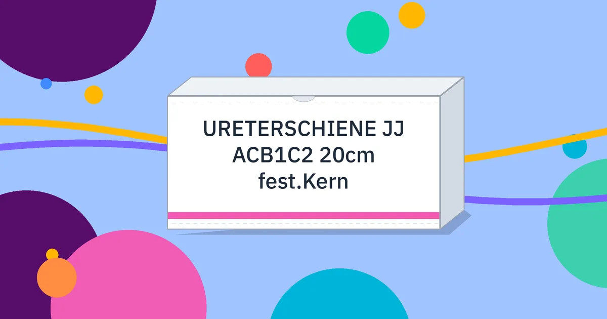 Symbolbild: Packung mit der Aufschrift URETERSCHIENE JJ ACB1C2 20cm fest.Kern (PZN 02178788) – Verfügbarkeit und Bezug in Apotheken in Frankfurt am Main