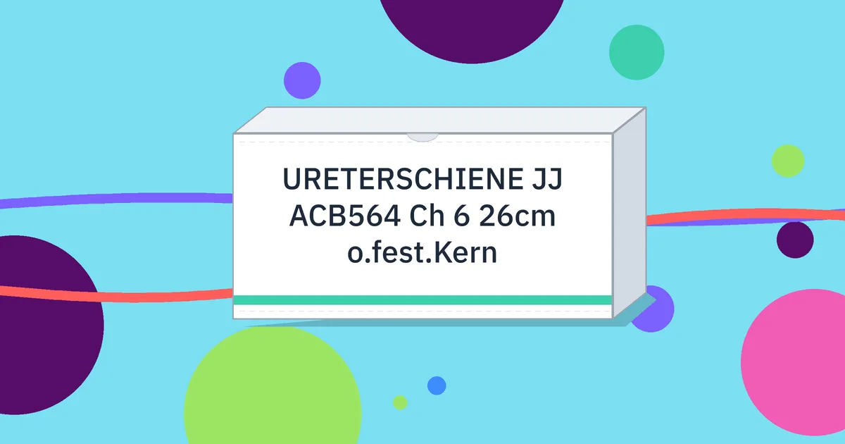 Symbolbild: Packung mit der Aufschrift URETERSCHIENE JJ ACB564 Ch 6 26cm o.fest.Kern (PZN 00543887) – Verfügbarkeit und Bezug in Apotheken in Frankfurt am Main