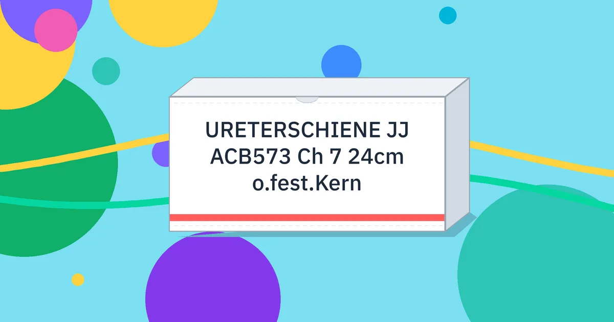 Symbolbild: Packung mit der Aufschrift URETERSCHIENE JJ ACB573 Ch 7 24cm o.fest.Kern (PZN 00543918) – Verfügbarkeit und Bezug in Apotheken in Frankfurt am Main