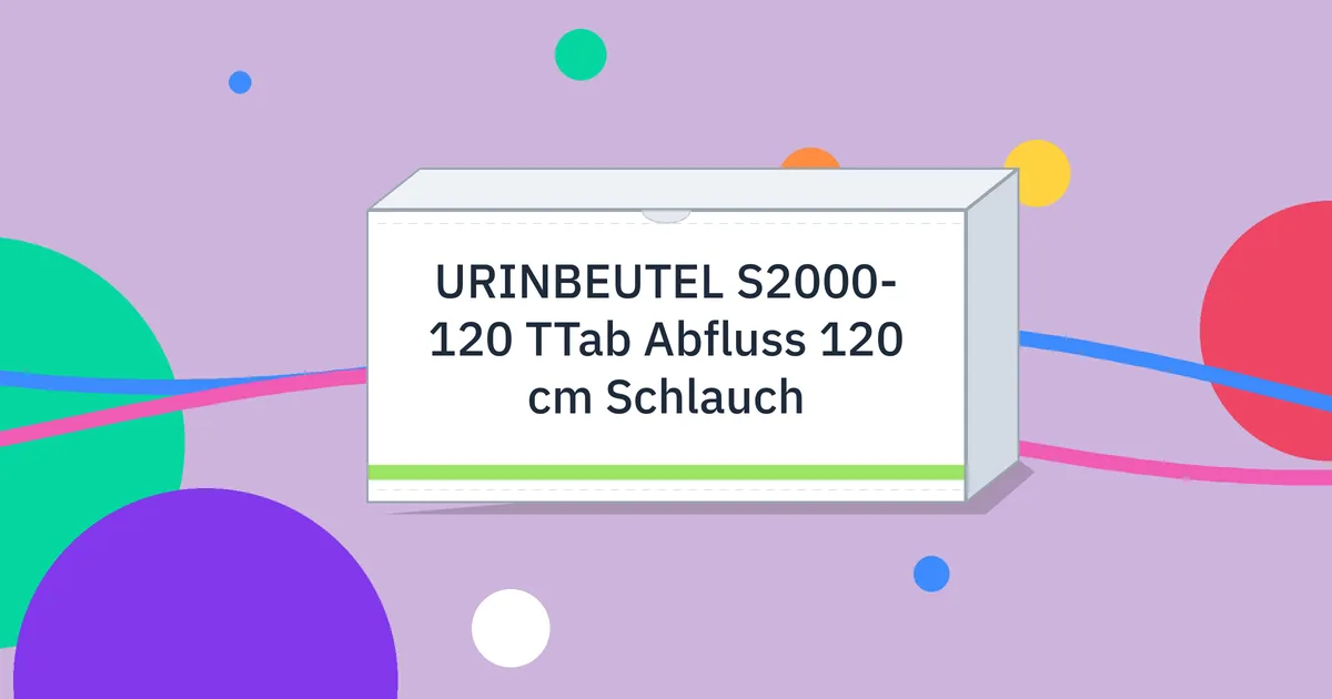 Symbolbild: Packung mit der Aufschrift URINBEUTEL S2000-120 TTab Abfluss 120 cm Schlauch (PZN 03081192) – Verfügbarkeit und Bezug in Apotheken in Frankfurt am Main