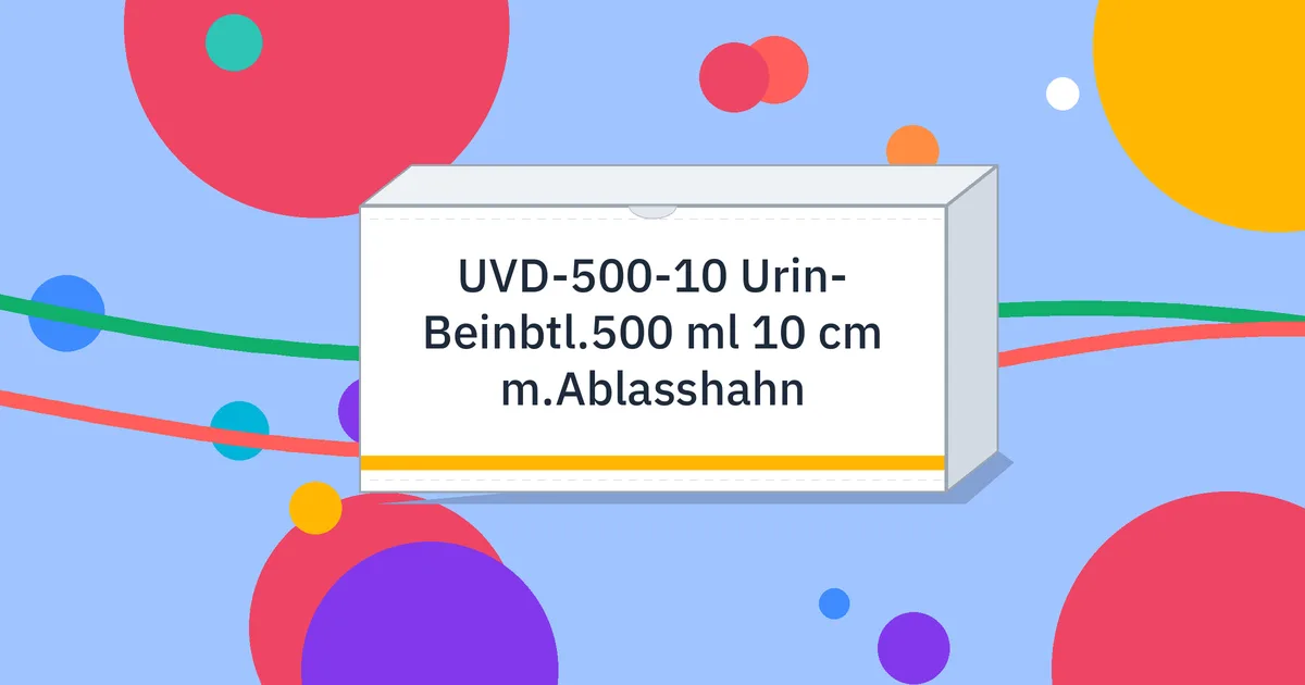 Symbolbild: Packung mit der Aufschrift UVD-500-10 Urin-Beinbtl.500 ml 10 cm m.Ablasshahn (PZN 14267333) – Verfügbarkeit und Bezug in Apotheken in Frankfurt am Main