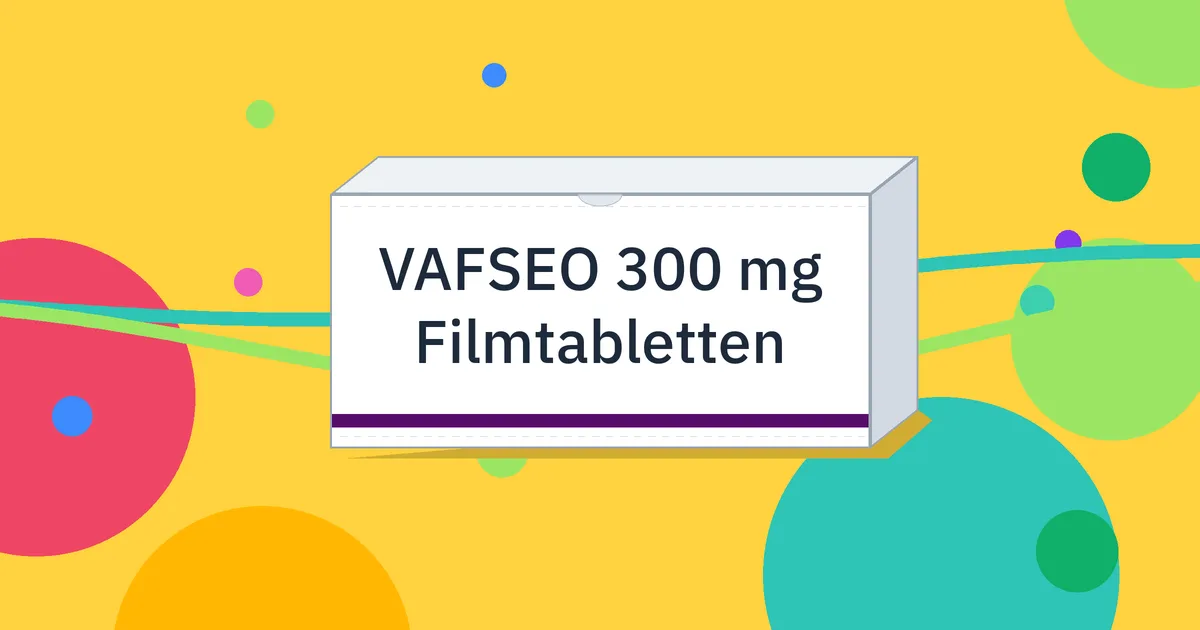 Symbolbild: Packung mit der Aufschrift VAFSEO 300 mg Filmtabletten (PZN 18779679) – Verfügbarkeit und Bezug in Apotheken in Frankfurt am Main