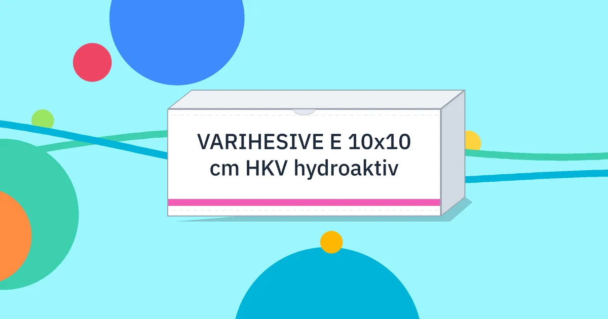 Symbolbild: Packung mit der Aufschrift VARIHESIVE E 10x10 cm HKV hydroaktiv (PZN 12378910) – Verfügbarkeit und Bezug in Apotheken in Frankfurt am Main
