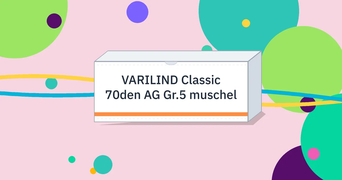 Symbolbild: Packung mit der Aufschrift VARILIND Classic 70den AG Gr.5 muschel (PZN 09521775) – Verfügbarkeit und Bezug in Apotheken in Frankfurt am Main