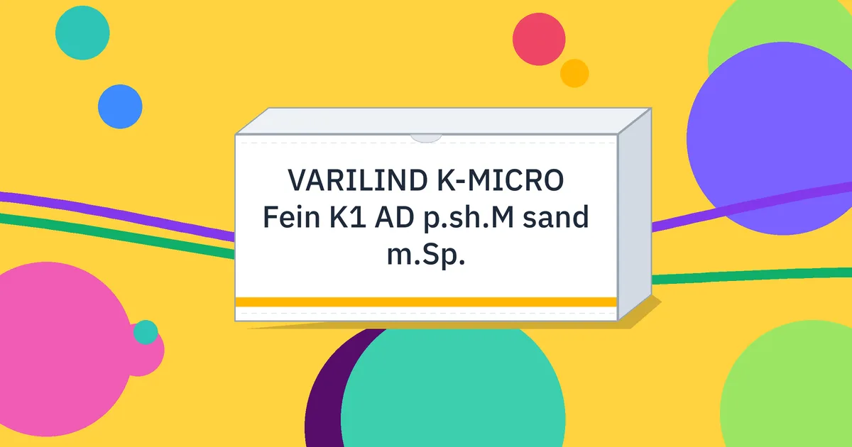 Symbolbild: Packung mit der Aufschrift VARILIND K-MICRO Fein K1 AD p.sh.M sand m.Sp. (PZN 20618914) – Verfügbarkeit und Bezug in Apotheken in Frankfurt am Main