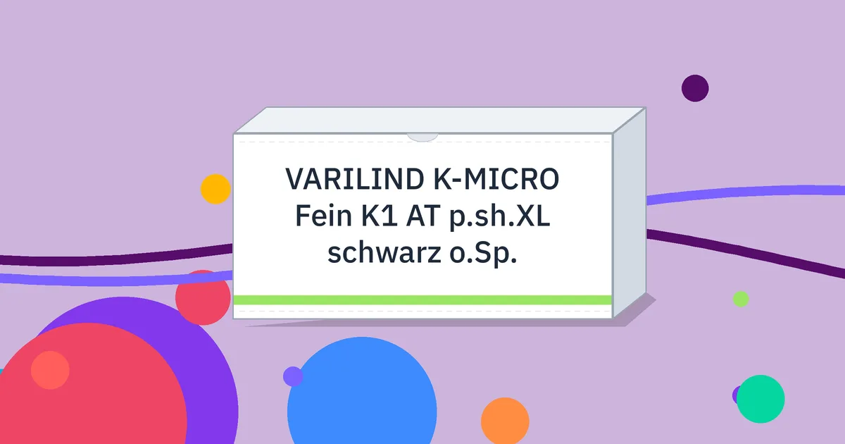 Symbolbild: Packung mit der Aufschrift VARILIND K-MICRO Fein K1 AT p.sh.XL schwarz o.Sp. (PZN 20552658) – Verfügbarkeit und Bezug in Apotheken in Frankfurt am Main