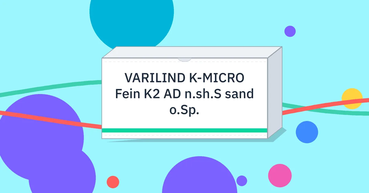 Symbolbild: Packung mit der Aufschrift VARILIND K-MICRO Fein K2 AD n.sh.S sand o.Sp. (PZN 20619109) – Verfügbarkeit und Bezug in Apotheken in Frankfurt am Main