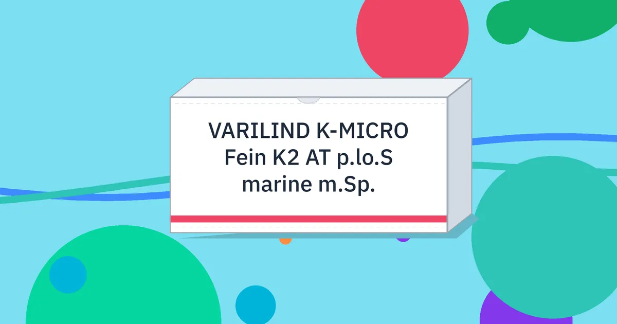 Symbolbild: Packung mit der Aufschrift VARILIND K-MICRO Fein K2 AT p.lo.S marine m.Sp. (PZN 20553445) – Verfügbarkeit und Bezug in Apotheken in Frankfurt am Main