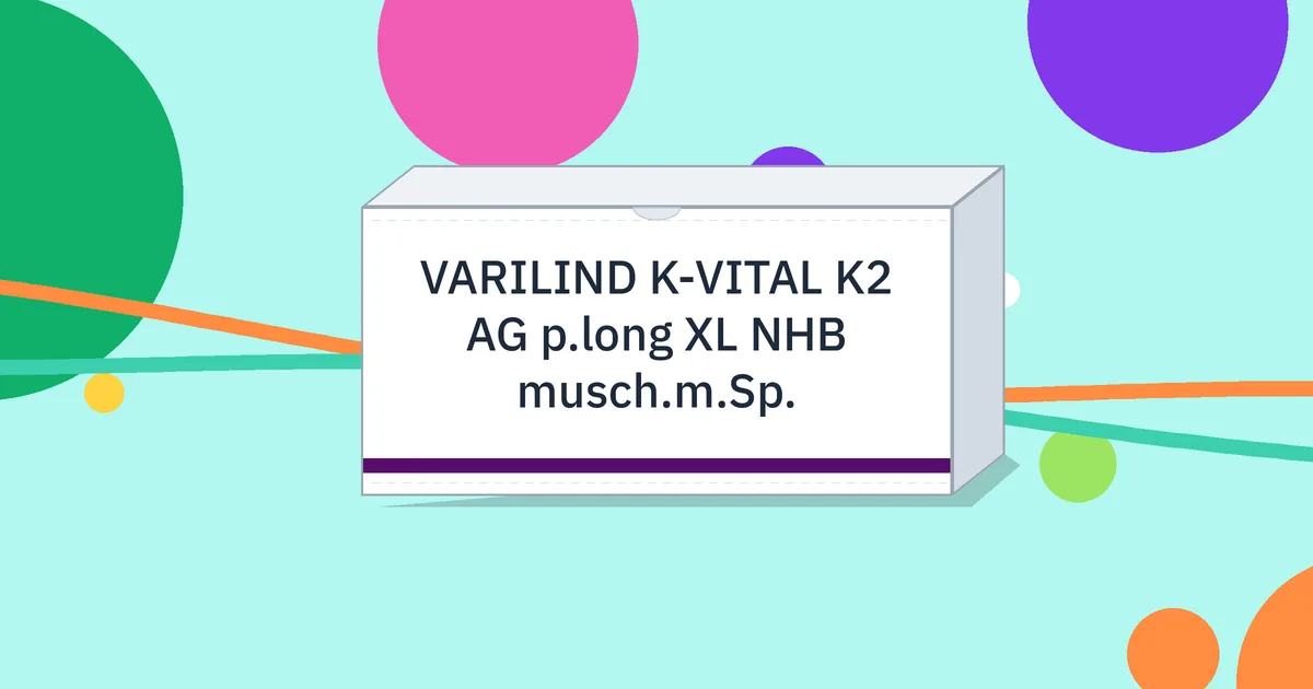 Symbolbild: Packung mit der Aufschrift VARILIND K-VITAL K2 AG p.long XL NHB musch.m.Sp. (PZN 20565566) – Verfügbarkeit und Bezug in Apotheken in Frankfurt am Main