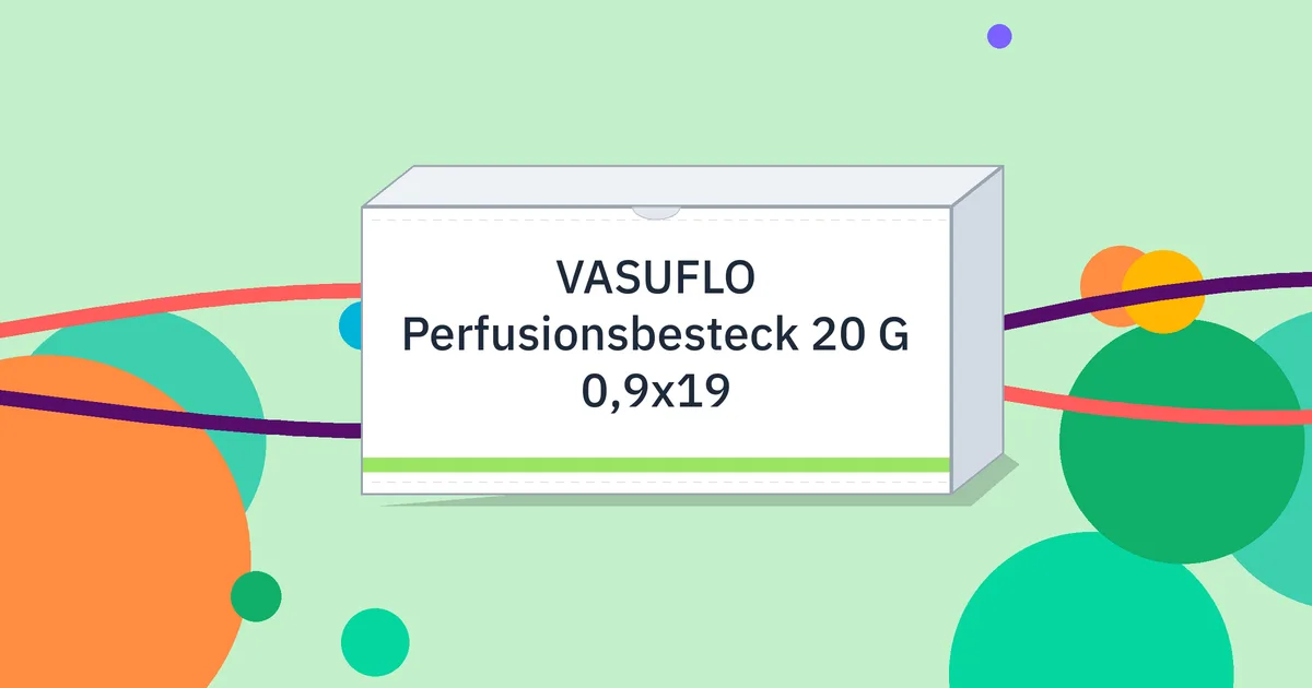 Symbolbild: Packung mit der Aufschrift VASUFLO Perfusionsbesteck 20 G 0,9x19 (PZN 03534469) – Verfügbarkeit und Bezug in Apotheken in Frankfurt am Main