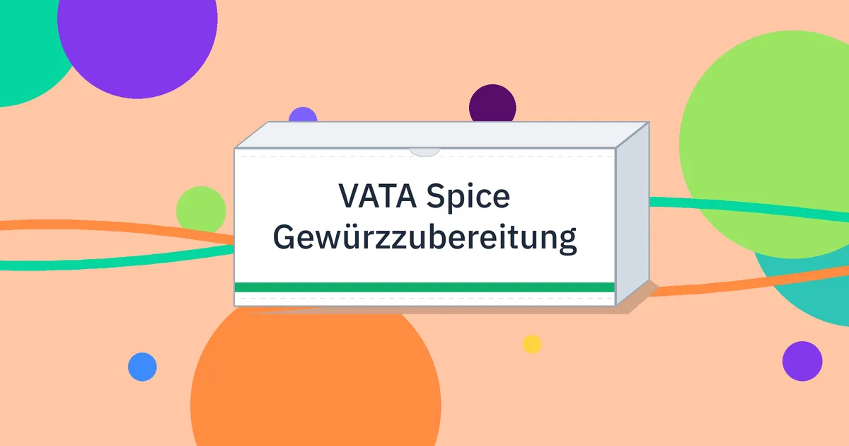 Symbolbild: Packung mit der Aufschrift VATA Spice Gewürzzubereitung (PZN 17992112) – Verfügbarkeit und Bezug in Apotheken in Frankfurt am Main
