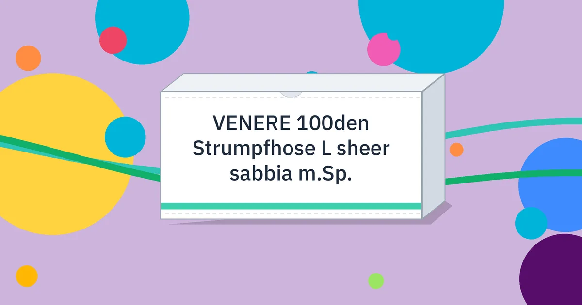 Symbolbild: Packung mit der Aufschrift VENERE 100den Strumpfhose L sheer sabbia m.Sp. (PZN 16170649) – Verfügbarkeit und Bezug in Apotheken in Frankfurt am Main