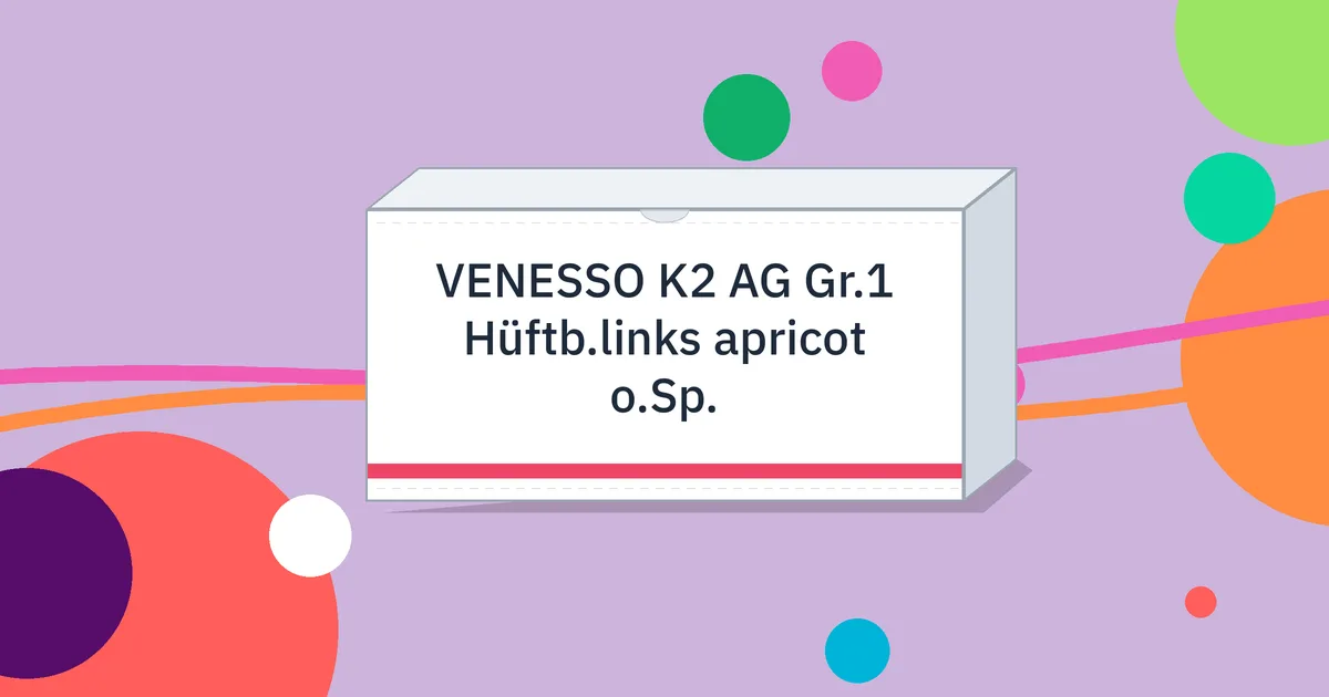 Symbolbild: Packung mit der Aufschrift VENESSO K2 AG Gr.1 Hüftb.links apricot o.Sp. (PZN 03268660) – Verfügbarkeit und Bezug in Apotheken in Frankfurt am Main