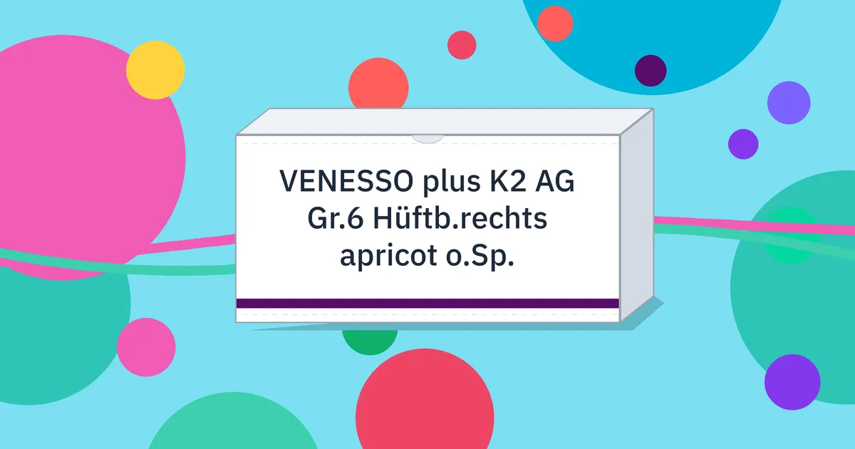 Symbolbild: Packung mit der Aufschrift VENESSO plus K2 AG Gr.6 Hüftb.rechts apricot o.Sp. (PZN 03302724) – Verfügbarkeit und Bezug in Apotheken in Frankfurt am Main