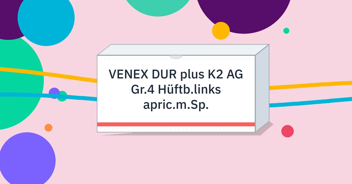 Symbolbild: Packung mit der Aufschrift VENEX DUR plus K2 AG Gr.4 Hüftb.links apric.m.Sp. (PZN 03237814) – Verfügbarkeit und Bezug in Apotheken in Frankfurt am Main