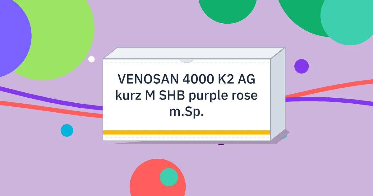 Symbolbild: Packung mit der Aufschrift VENOSAN 4000 K2 AG kurz M SHB purple rose m.Sp. (PZN 18848015) – Verfügbarkeit und Bezug in Apotheken in Frankfurt am Main