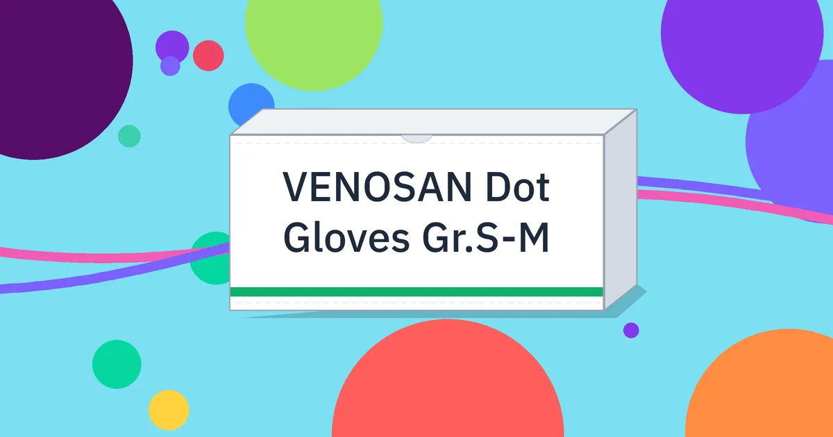 Symbolbild: Packung mit der Aufschrift VENOSAN Dot Gloves Gr.S-M (PZN 14421053) – Verfügbarkeit und Bezug in Apotheken in Frankfurt am Main