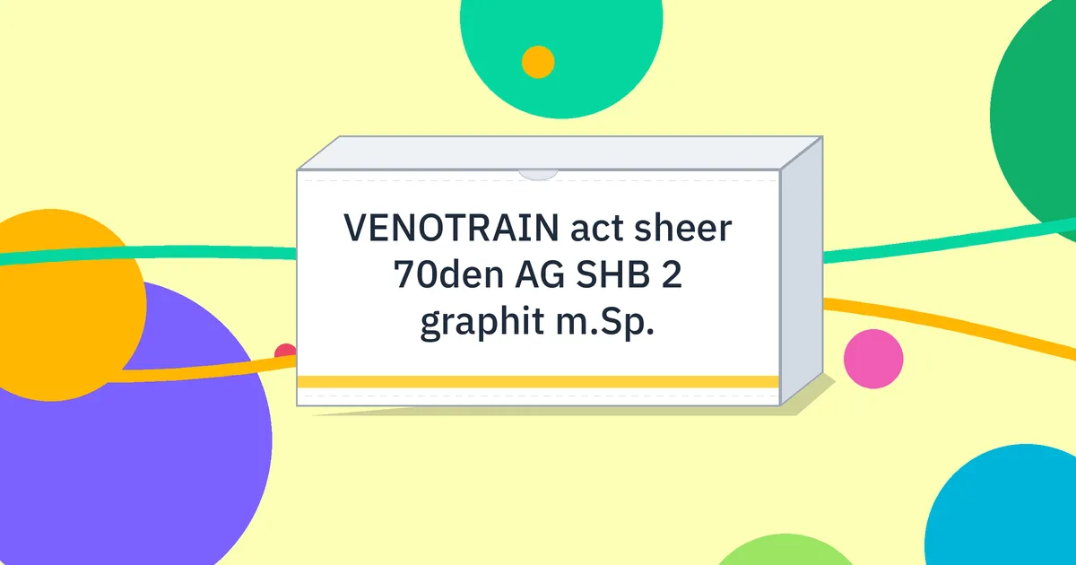 Symbolbild: Packung mit der Aufschrift VENOTRAIN act sheer 70den AG SHB 2 graphit m.Sp. (PZN 16207973) – Verfügbarkeit und Bezug in Apotheken in Frankfurt am Main