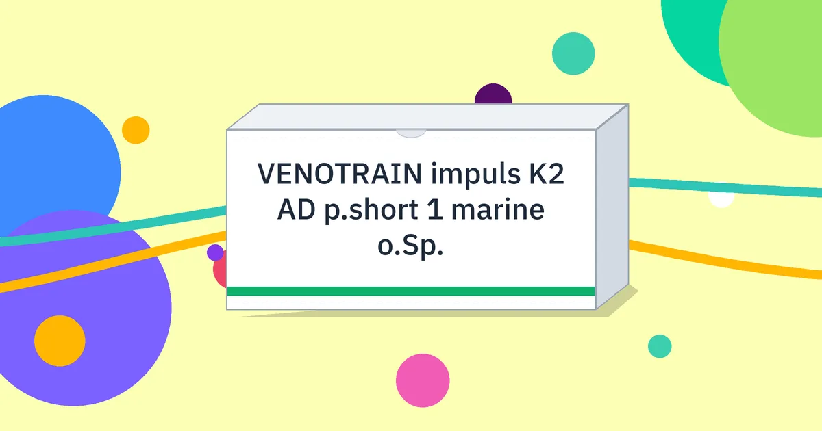 Symbolbild: Packung mit der Aufschrift VENOTRAIN impuls K2 AD p.short 1 marine o.Sp. (PZN 15221480) – Verfügbarkeit und Bezug in Apotheken in Frankfurt am Main