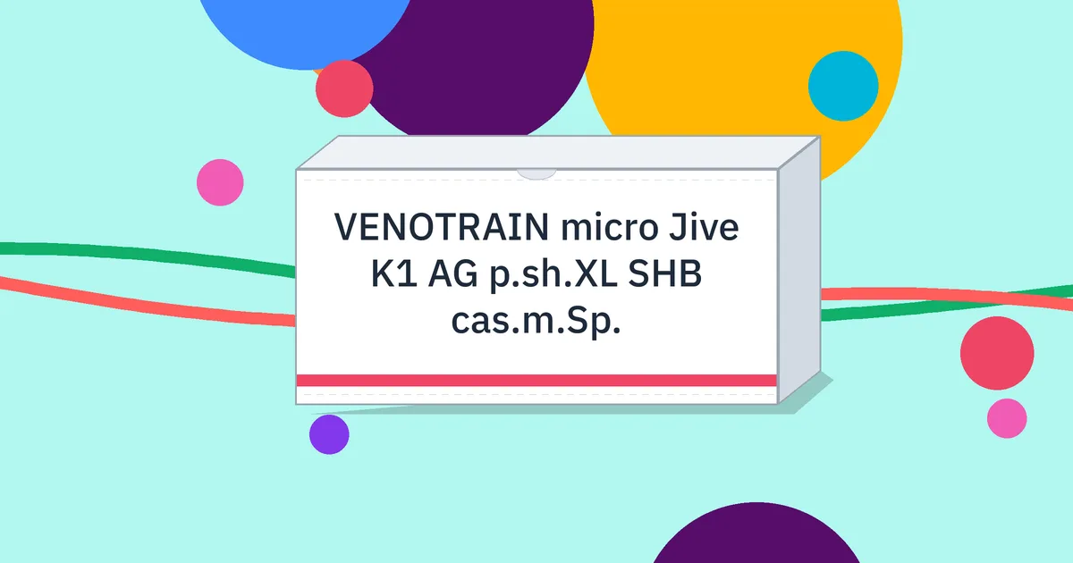 Symbolbild: Packung mit der Aufschrift VENOTRAIN micro Jive K1 AG p.sh.XL SHB cas.m.Sp. (PZN 20767123) – Verfügbarkeit und Bezug in Apotheken in Frankfurt am Main
