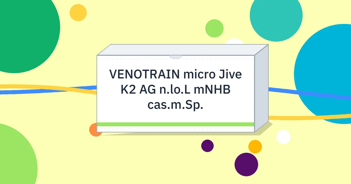 Symbolbild: Packung mit der Aufschrift VENOTRAIN micro Jive K2 AG n.lo.L mNHB cas.m.Sp. (PZN 20766508) – Verfügbarkeit und Bezug in Apotheken in Frankfurt am Main