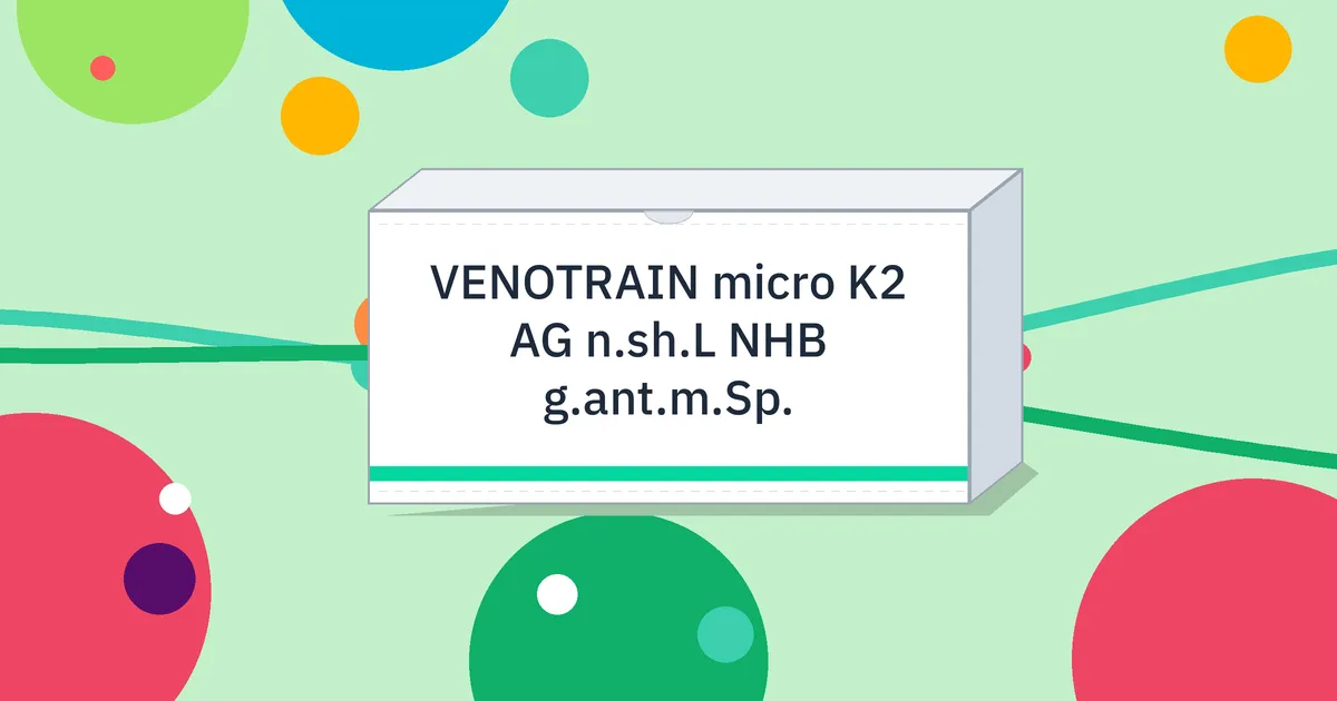 Symbolbild: Packung mit der Aufschrift VENOTRAIN micro K2 AG n.sh.L NHB g.ant.m.Sp. (PZN 11062435) – Verfügbarkeit und Bezug in Apotheken in Frankfurt am Main