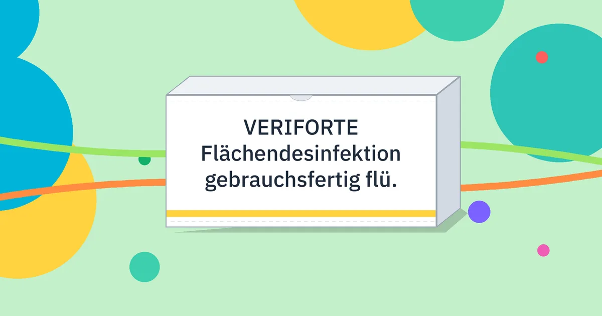Symbolbild: Packung mit der Aufschrift VERIFORTE Flächendesinfektion gebrauchsfertig flü. (PZN 16611912) – Verfügbarkeit und Bezug in Apotheken in Frankfurt am Main