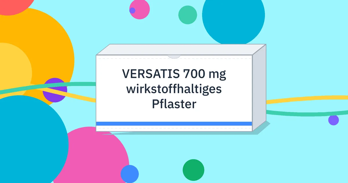 Symbolbild: Packung mit der Aufschrift VERSATIS 700 mg wirkstoffhaltiges Pflaster (PZN 13232835) – Verfügbarkeit und Bezug in Apotheken in Frankfurt am Main