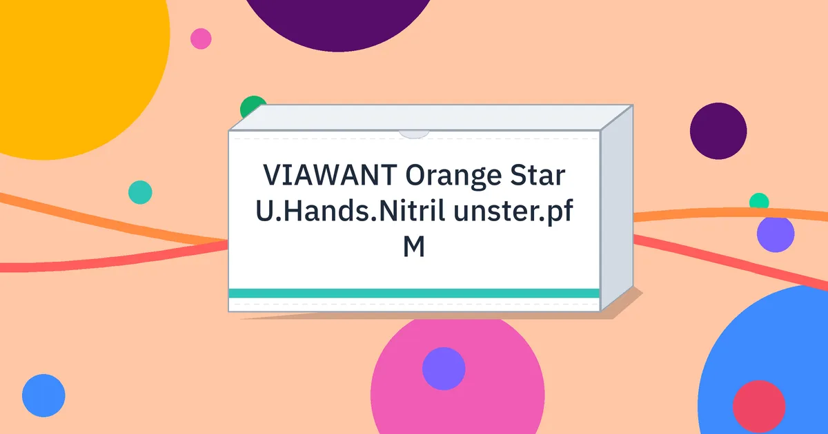 Symbolbild: Packung mit der Aufschrift VIAWANT Orange Star U.Hands.Nitril unster.pf M (PZN 18389292) – Verfügbarkeit und Bezug in Apotheken in Frankfurt am Main