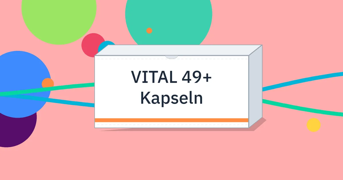 Symbolbild: Packung mit der Aufschrift VITAL 49+ Kapseln (PZN 09695481) – Verfügbarkeit und Bezug in Apotheken in Frankfurt am Main