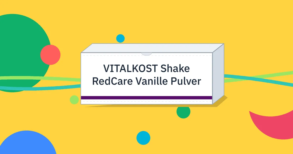 Symbolbild: Packung mit der Aufschrift VITALKOST Shake RedCare Vanille Pulver (PZN 16599341) – Verfügbarkeit und Bezug in Apotheken in Frankfurt am Main