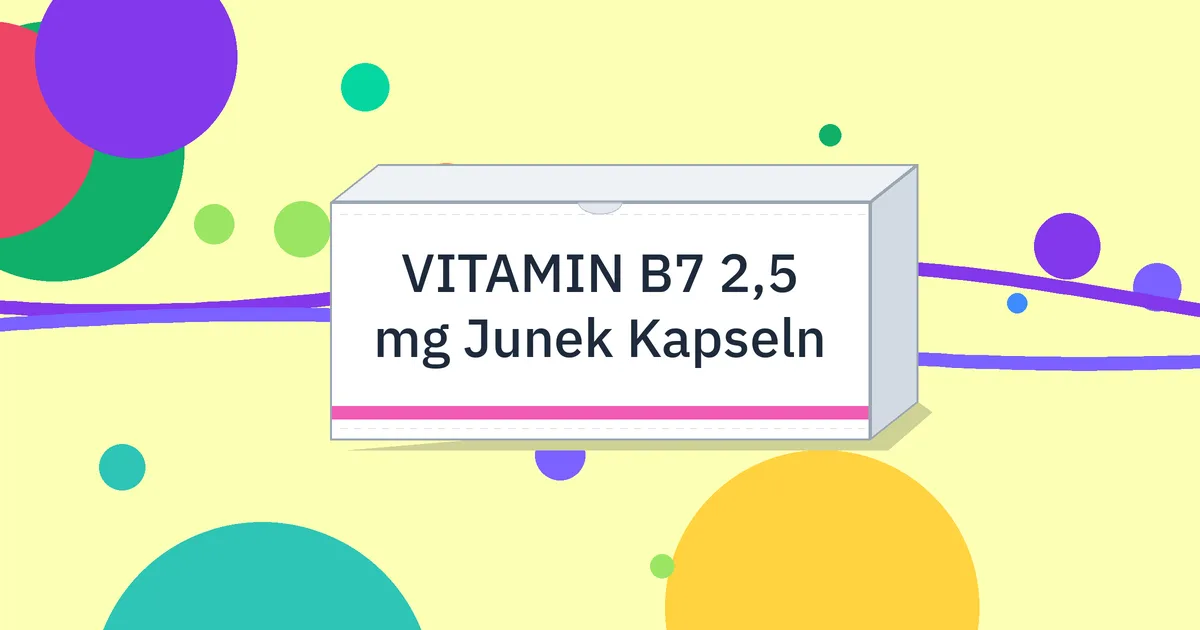 Symbolbild: Packung mit der Aufschrift VITAMIN B7 2,5 mg Junek Kapseln (PZN 10335960) – Verfügbarkeit und Bezug in Apotheken in Frankfurt am Main